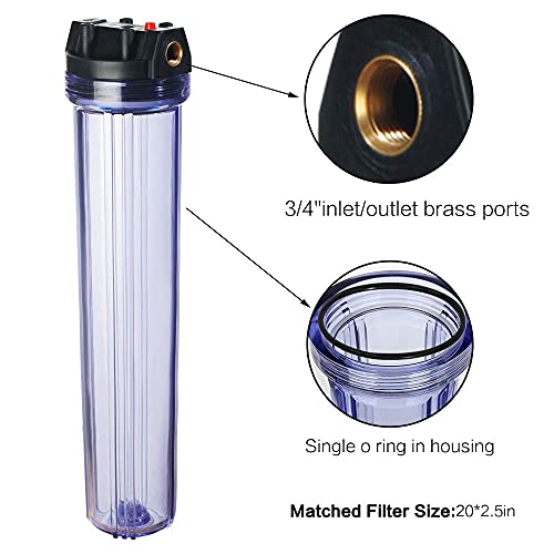 Geekpure 20-Inch Clear Filter Housing for 2.5" x 20" Whole House Water Filtration System - 3/4"NPT Brass Port - with Air Relief Valve