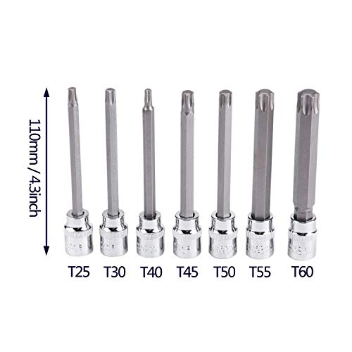 Extra Long Torx Star Bit Socket Set 7 Piece T25-T60 CR-V "3/8" Drive 110mm(Torx)