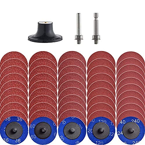 NYXCL Miroku 50Pcs Mixup 2 inch roll Lock Quick Change Discs Set, A/O Sanding Discs with 1/4" Holder, for Die Grinder Surface Prep Strip Grind Polish Finish Burr Rust Paint Removal