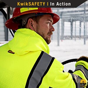 KwikSafety - Charlotte, NC - SAGE Safety Jacket [PREMIUM QUILTED STITCHING] Class 3 ANSI Tested OSHA Compliant Mens Fleece Hoodie/Yellow XL