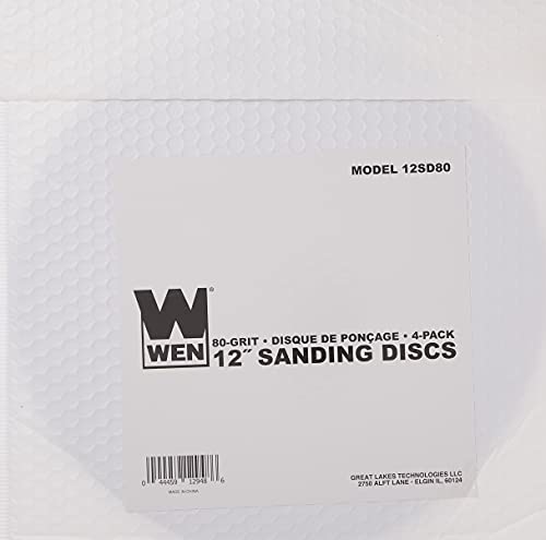 WEN 12SD80 12-Inch 80-Grit Adhesive-Backed Disc Sandpaper, 4-Pack