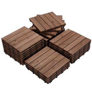 yaheetech 27pcs interlocking patio deck tiles 12 x 12in wood floor tiles outdoor flooring for patio garden deck poolside brown