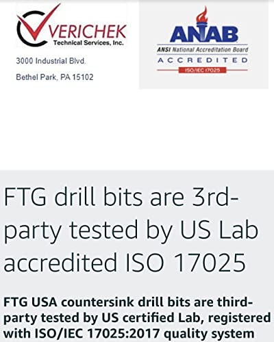 FTG USA Countersink Drill Bit Set 3 Pc #8 (11/64") Countersink Drill Bit with Tapered Drill Bits, Quick Change Hex Shank Countersink Bit, 1 Hex Wrench, Counter Sinker Drill Bit Set for Woodworking