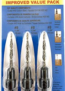 FTG USA Countersink Drill Bit Set 3 Pc #8 (11/64") Countersink Drill Bit with Tapered Drill Bits, Quick Change Hex Shank Countersink Bit, 1 Hex Wrench, Counter Sinker Drill Bit Set for Woodworking