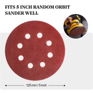 S SATC 72 PCS 5 Inch 8 Hole Hook and Loop Adhesive Sanding Discs Sandpaper for Random Orbital Sander 40 60 80 120 180 240 320 Grits