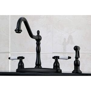 kingston brass vintage porcelain 8-inch centerset kitchen faucet with side sprayer oil rubbed bronze bronze finish