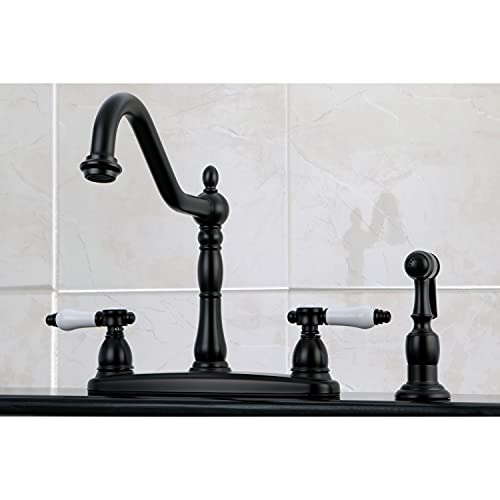 Kingston Brass Vintage Porcelain 8-inch Centerset Kitchen Faucet with Side Sprayer Oil Rubbed Bronze Bronze Finish