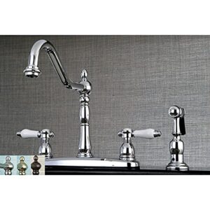 Kingston Brass Vintage Porcelain 8-inch Centerset Kitchen Faucet with Side Sprayer Oil Rubbed Bronze Bronze Finish