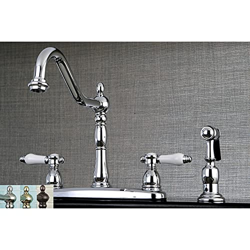 Kingston Brass Vintage Porcelain 8-inch Centerset Kitchen Faucet with Side Sprayer Oil Rubbed Bronze Bronze Finish