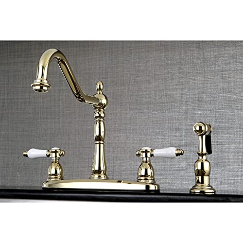 Kingston Brass Vintage Porcelain 8-inch Centerset Kitchen Faucet with Side Sprayer Oil Rubbed Bronze Bronze Finish