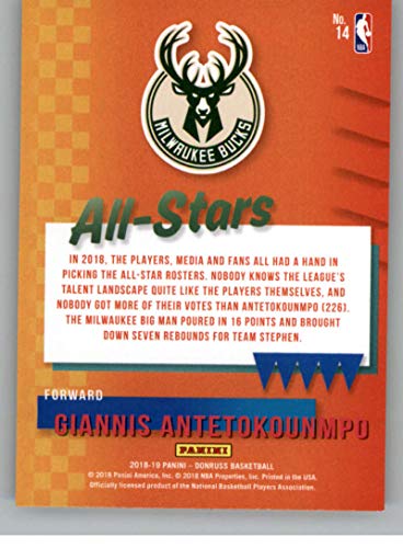 2018-19 Donruss All-Stars Basketball Insert #14 Giannis Antetokounmpo Milwaukee Bucks Official NBA Trading Card Produced By Panini