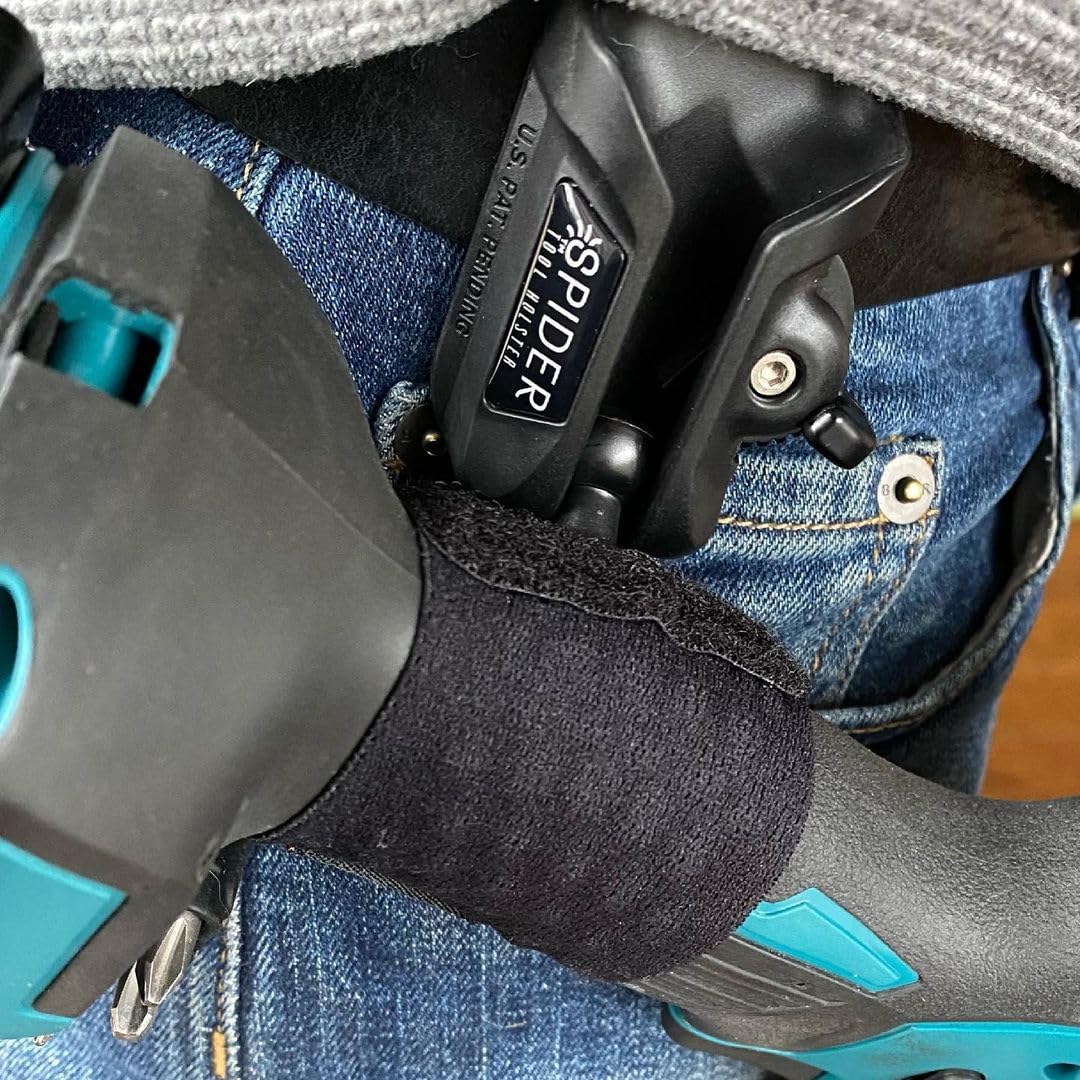 Spider Tool Holster Set - Self Locking, Quick Draw Belt Holster Clip + Elastic Tool Grip - Improve The Way You Carry Your Power Drill, Driver, Multitool, Pneumatic, Flashlight, Hammer, Saw and More! …