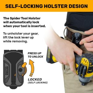 Spider Tool Holster Set - Self Locking, Quick Draw Belt Holster Clip + Elastic Tool Grip - Improve The Way You Carry Your Power Drill, Driver, Multitool, Pneumatic, Flashlight, Hammer, Saw and More! …