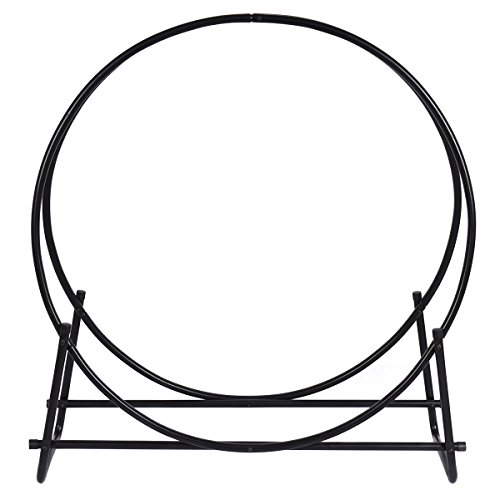 COSTWAY VD-3027OP Firewood Log Rack Hoop Tubular Steel Wood Storage Holder for, 40", Black