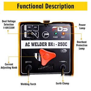 Goplus 250 AMP MMA Welder ARC Welding Machine, 110V/ 220V Soldering Accessories Tools with Electrode Holder Face Shield, Synergic Adjustment Function