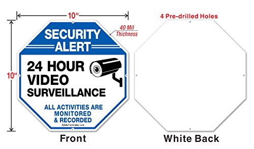 2-Pack Video Surveillance Signs, 10 x 10 Rust Free .040 Aluminum Security Warning Reflective Metal Signs, Indoor or Outdoor Use for Home Business CCTV Security Camera, UV Protected & Waterproof