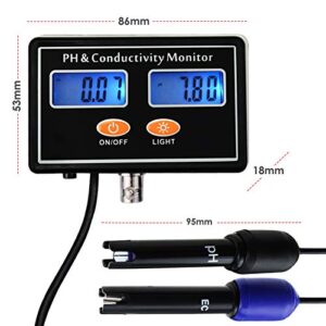 pH/EC Conductivity Meter with ATC Water Quality Tester 0.0-14.0pH / 0~19.99ms/cm Aquarium, Hydroponics Tool