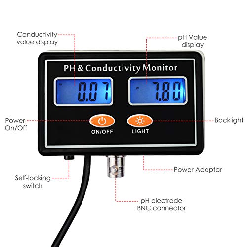 pH/EC Conductivity Meter with ATC Water Quality Tester 0.0-14.0pH / 0~19.99ms/cm Aquarium, Hydroponics Tool