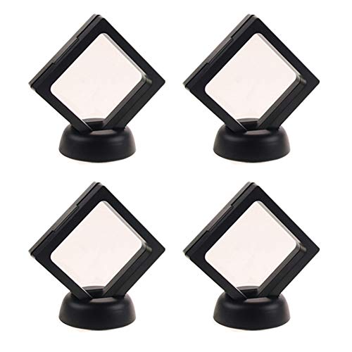 4 Pieces Coin 3D Display Stand Box Set Diamond Square Medallion Challenge Coin Chip Display Stand Holder 3D Floating Frame Display Stand Box for Coin Medallions Jewelry 2.75"x2.75" Black