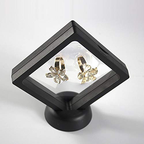 4 Pieces Coin 3D Display Stand Box Set Diamond Square Medallion Challenge Coin Chip Display Stand Holder 3D Floating Frame Display Stand Box for Coin Medallions Jewelry 2.75"x2.75" Black