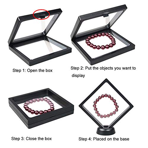 4 Pieces Coin 3D Display Stand Box Set Diamond Square Medallion Challenge Coin Chip Display Stand Holder 3D Floating Frame Display Stand Box for Coin Medallions Jewelry 2.75"x2.75" Black