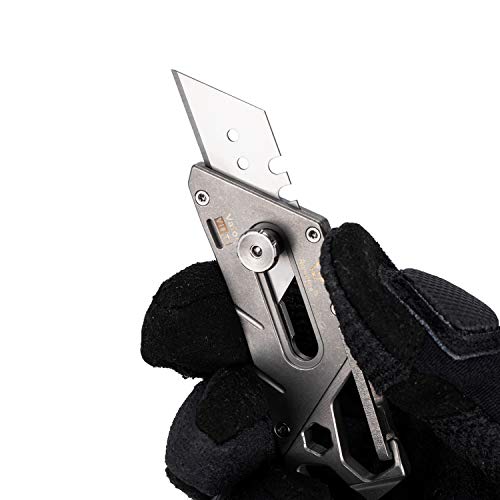 RovyVon Utility Knife, Retractable Razor Blade, Titanium Box Cutter Locking Razor Knife, EDC Knife Mulititool(V10,Sandblasted Grey)