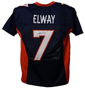 john elway autographed/signed denver size xl blue jersey bas