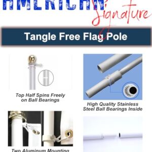 American Signature Flag Pole for House - 6 ft Heavy-Duty Aluminum Tangle Free Spinning Flag Pole with Metal Mounting Rings - Outdoor Wall Mount Flagpole for Residential Commercial (Black, 6')