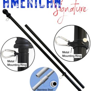 American Signature Flag Pole for House - 6 ft Heavy-Duty Aluminum Tangle Free Spinning Flag Pole with Metal Mounting Rings - Outdoor Wall Mount Flagpole for Residential Commercial (Black, 6')