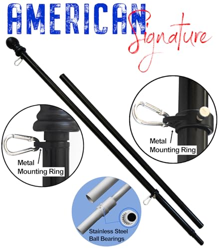 American Signature Flag Pole for House - 6 ft Heavy-Duty Aluminum Tangle Free Spinning Flag Pole with Metal Mounting Rings - Outdoor Wall Mount Flagpole for Residential Commercial (Black, 6')