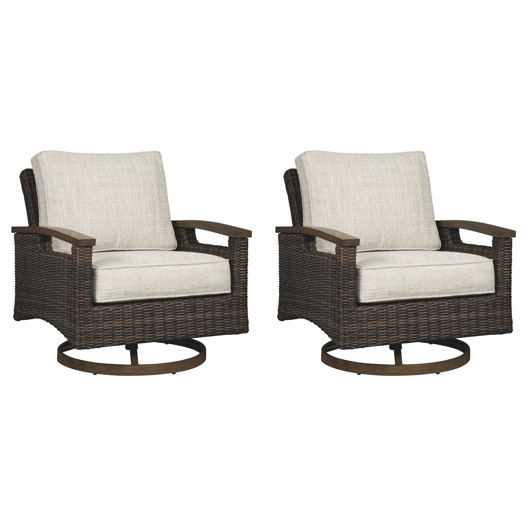 Signature Design by Ashley Paradise Trail Outdoor Swivel Upholstered Lounge Chair Set, 2 Count, Beige