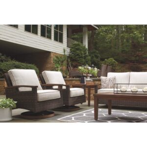 Signature Design by Ashley Paradise Trail Outdoor Swivel Upholstered Lounge Chair Set, 2 Count, Beige