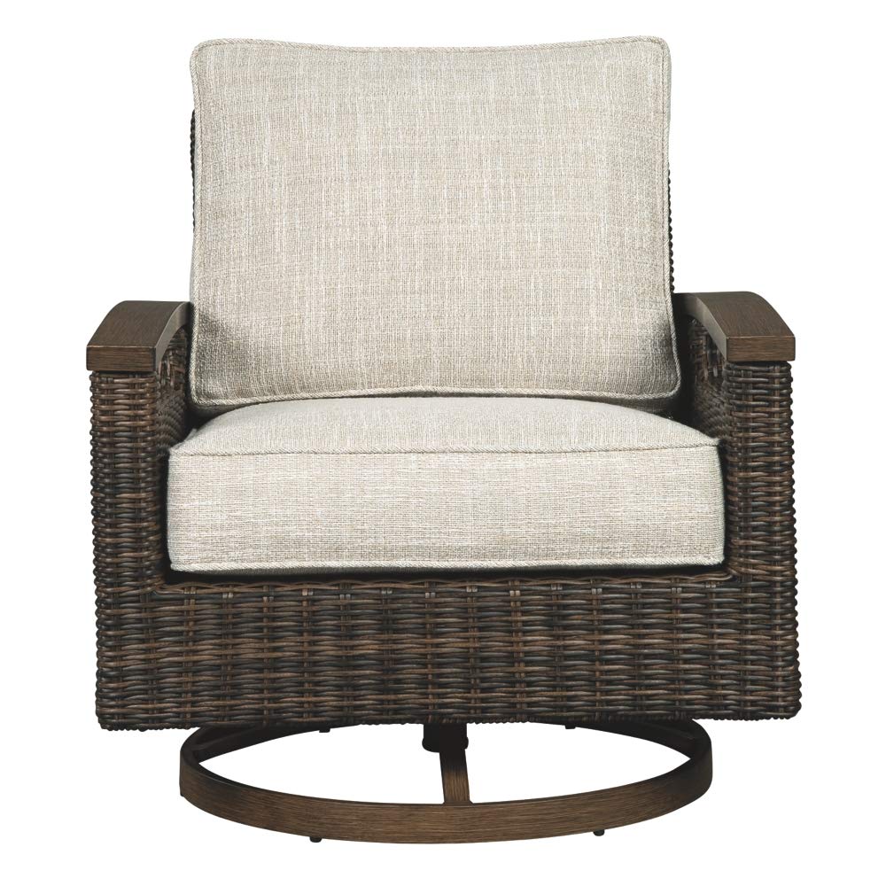 Signature Design by Ashley Paradise Trail Outdoor Swivel Upholstered Lounge Chair Set, 2 Count, Beige