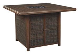 signature design by ashley paradise trail square bar table with fire pit, medium brown