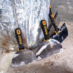 DEWALT Stainless Steel Taping Knife & Mud Pan Set + FREE BONUS 6" Soft Grip Putty Knife | 8/10/12" Blades + 14" Mud Pan | Soft Grip Handles | DXTT-3-174