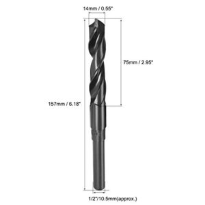 uxcell Reduced Shank Drill Bit 14mm High Speed Steel HSS 9341 Black Oxide with 1/2 Inch Straight Shank