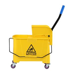 TryE Industrial Mop and Bucket with Wringer Set 5 Gallon 21Qt Plastic Combo Bucket with Wringer on Wheels for Home and Commercial Cleaning Yellow