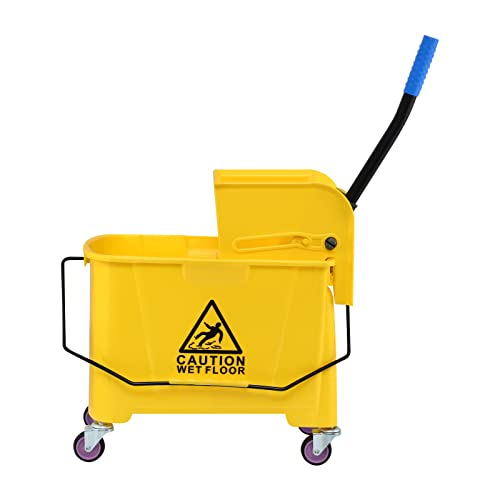 TryE Industrial Mop and Bucket with Wringer Set 5 Gallon 21Qt Plastic Combo Bucket with Wringer on Wheels for Home and Commercial Cleaning Yellow