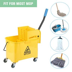 TryE Industrial Mop and Bucket with Wringer Set 5 Gallon 21Qt Plastic Combo Bucket with Wringer on Wheels for Home and Commercial Cleaning Yellow