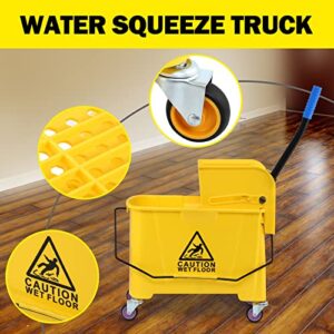 TryE Industrial Mop and Bucket with Wringer Set 5 Gallon 21Qt Plastic Combo Bucket with Wringer on Wheels for Home and Commercial Cleaning Yellow