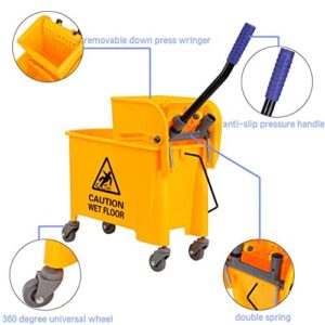 TryE Industrial Mop and Bucket with Wringer Set 5 Gallon 21Qt Plastic Combo Bucket with Wringer on Wheels for Home and Commercial Cleaning Yellow