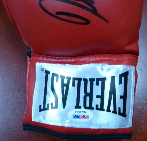 SALE!! Boxing Greats Autographed Red Everlast Boxing Glove With 3 Signatures Including Sugar Ray Leonard, Thomas Hearns & Roberto Duran RH PSA/DNA Stock #112575 - Autographed Boxing Gloves