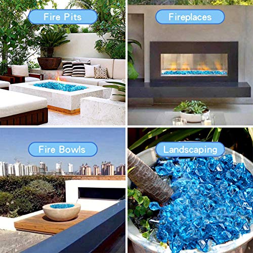 Skyflame 10-Pound Polygon Fire Glass for Fire Pit Fireplace Landscaping,1/2-inch, Aqua Blue