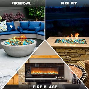 Skyflame 10-Pound Blended Fire Glass Beads for Fire Pit Fireplace Landscaping, 1/2-Inch High Luster Caribbean Blue, Crystal Ice, Caramel