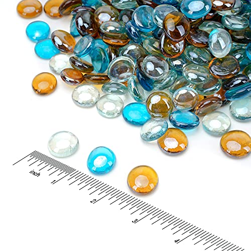 Skyflame 10-Pound Blended Fire Glass Beads for Fire Pit Fireplace Landscaping, 1/2-Inch High Luster Caribbean Blue, Crystal Ice, Caramel