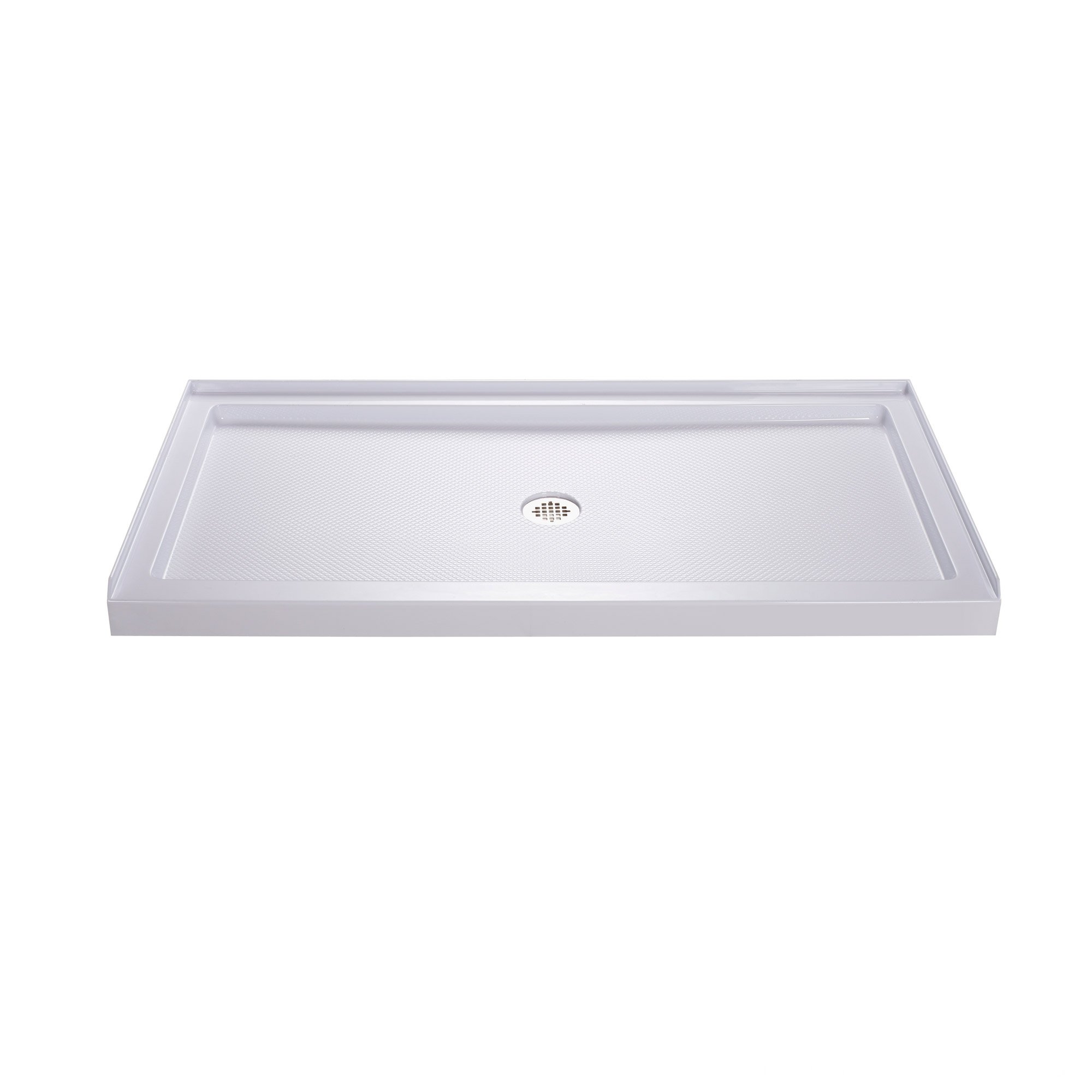 DreamLine SlimLine 34 in. D x 54 in. W x 2 3/4 in. H Center Drain Single Threshold Shower Base in White, DLT-1134540