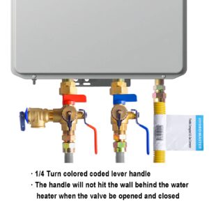 HYDRO MASTER Tankless Water Heater Service Valve Kit with Pressure Relief Valve 3/4-Inch IPS Isolator Clean Brass