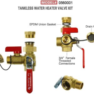 HYDRO MASTER Tankless Water Heater Service Valve Kit with Pressure Relief Valve 3/4-Inch IPS Isolator Clean Brass