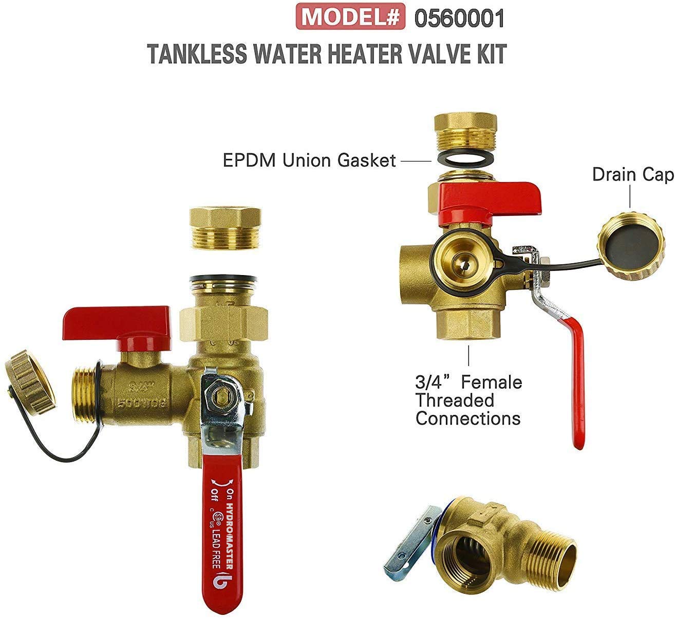 HYDRO MASTER Tankless Water Heater Service Valve Kit with Pressure Relief Valve 3/4-Inch IPS Isolator Clean Brass