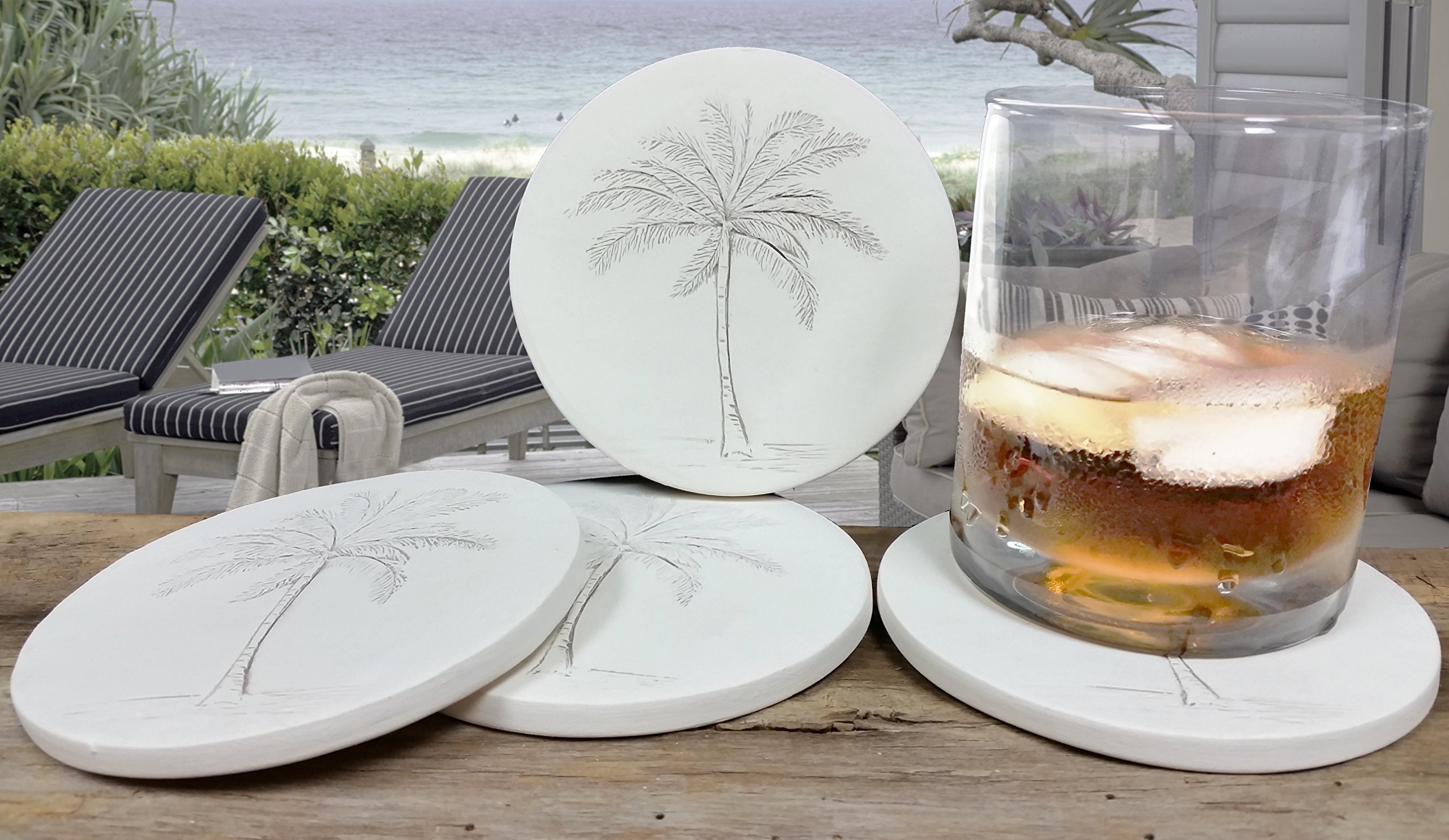 Palm Tree Absorbent Drink Coaster set - Handmade by McCarter Coasters - 4.38 inch (4pc)